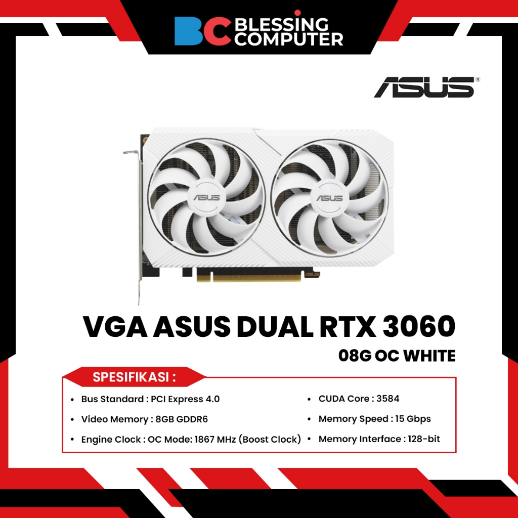 Jual VGA ASUS DUAL RTX 3060 08G OC WHITE / VGA Asus RTX3060 Putih ...
