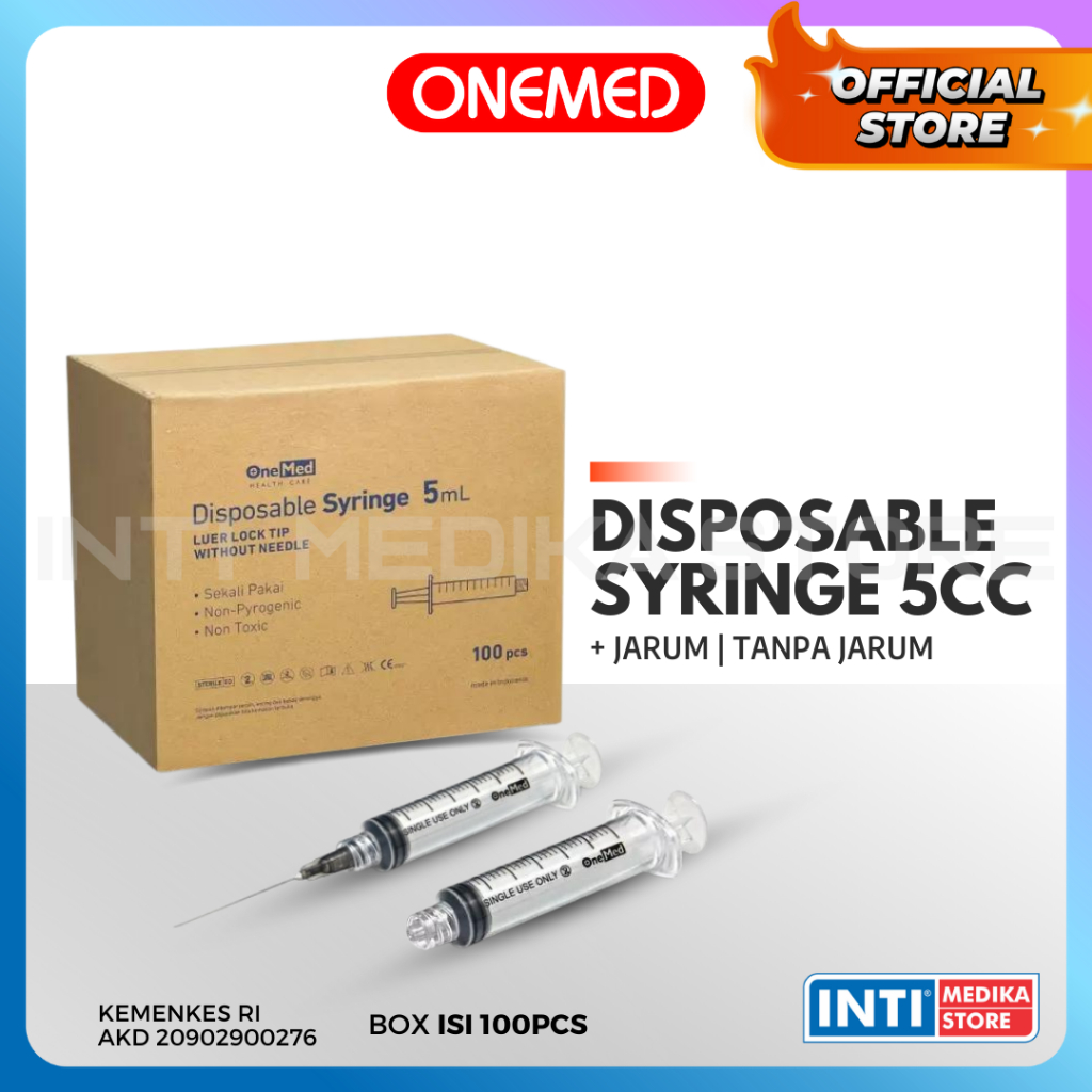 Jual ONEMED - Spuit 5cc BOX | Disposable Syringe 5ml | Jarum Suntik 22G ...