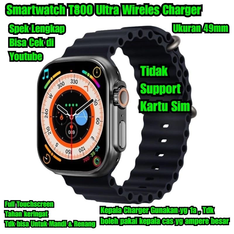 Jual Smartwatch T800 Ultra Wireles charging full touchscreen smart ...