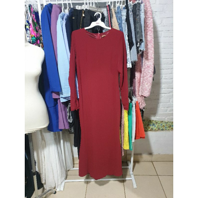 Jual Long dress gamis maroon polos | Shopee Indonesia