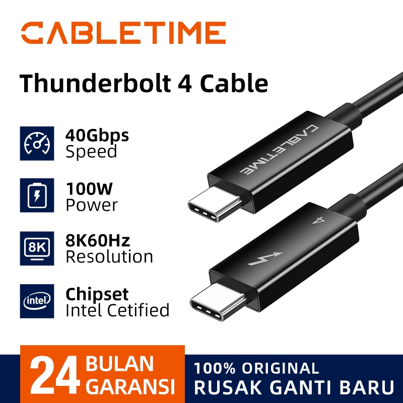 Jual CABLETIME Kabel Thunderbolt 4 USB-C 4.0 8K 4K 100W PD Intel Certified | Shopee Indonesia