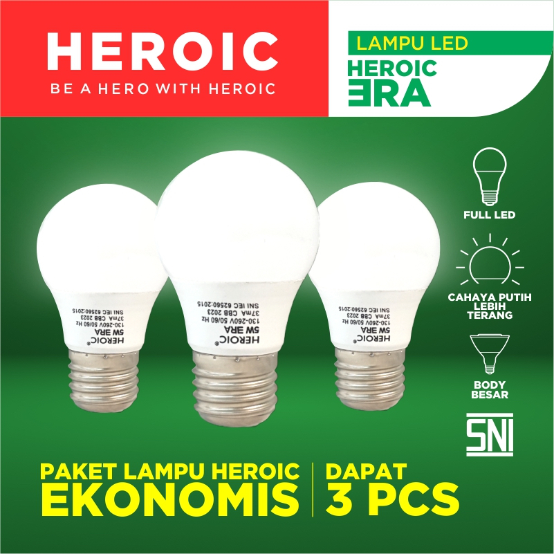 Jual PAKET LAMPU LED ISI 3 - BOHLAM PUTIH BULB HEROIC ERA 5W 6,5W 8,5W ...