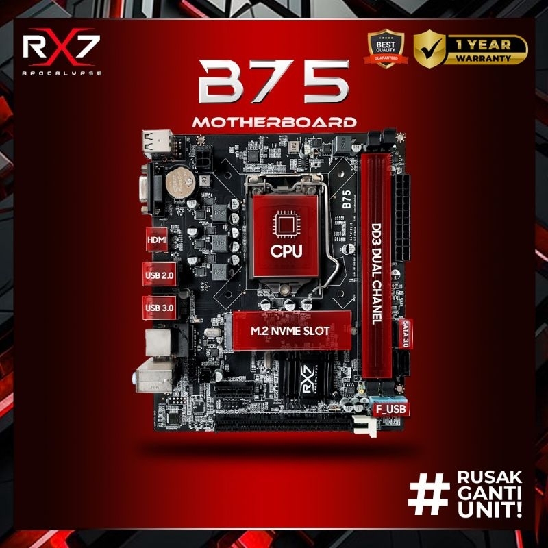 Jual MOTHERBOARD RX7 B75 / H61 PLUS LGA 1155 DDR3 B75 MAINBOARD SUPPORT NVME | Shopee Indonesia
