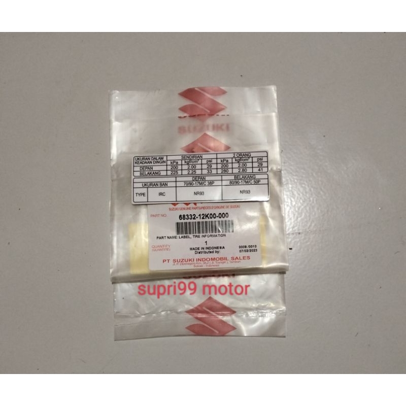 Jual Stiker Label Tekanan Ban Suzuki Satria FU 150 Original Sgp ...