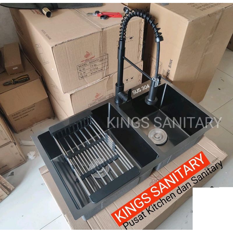 Jual Kitchen sink hitam stainless 2 lobang komplit set /Westafel cuci ...