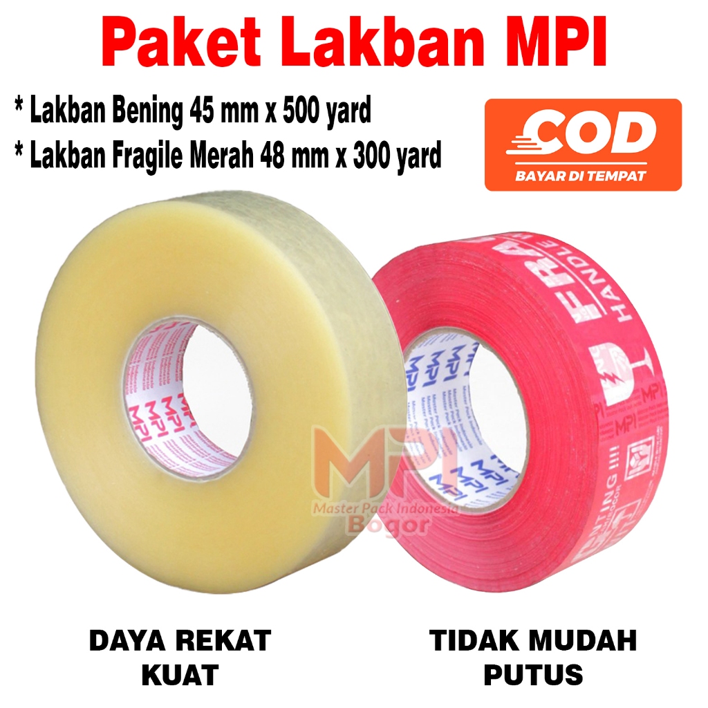 Jual Paket Lakban Bening JUMBO MPI 45 mm x 500 yard + Lakban Fragile 48 mm x 300 yard - Master ...