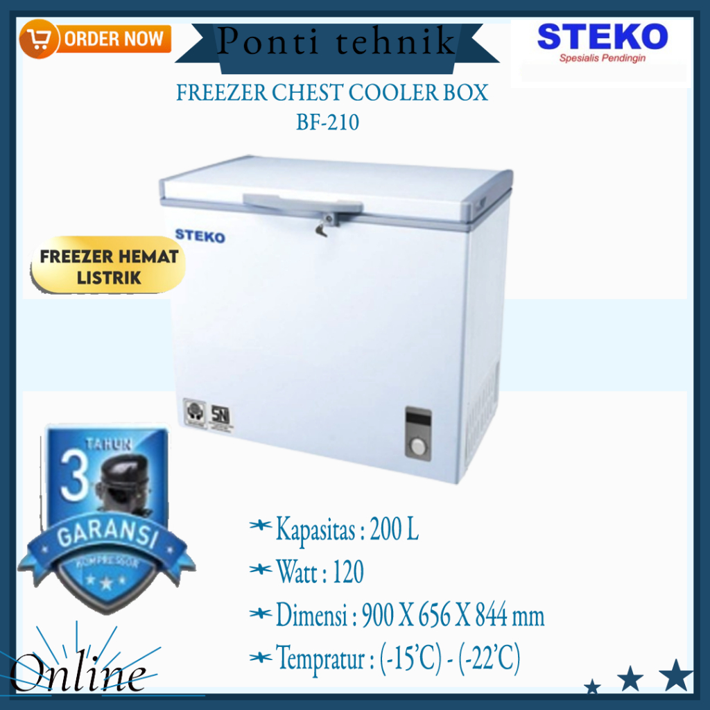 Jual FREEZER BOX STEKO 200 LITER BF-210 HEMAT LISTRIK 120 WATT | Shopee ...