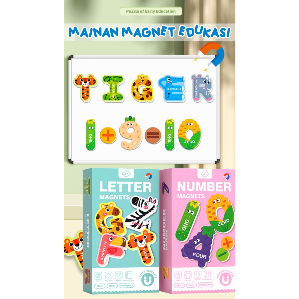 Jual Mainan Magnetic Alphabet Number Animal Angka - Letter Puzzle ...