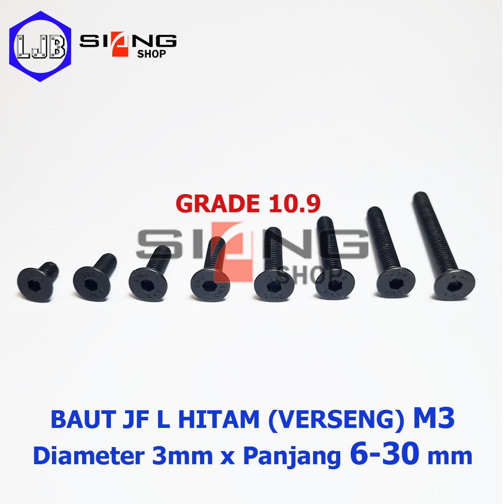 Jual Baut JF L Baja Hitam M3 panjang 6 sd 30mm / Baut Verseng Baja Grade 10.9 | Shopee Indonesia