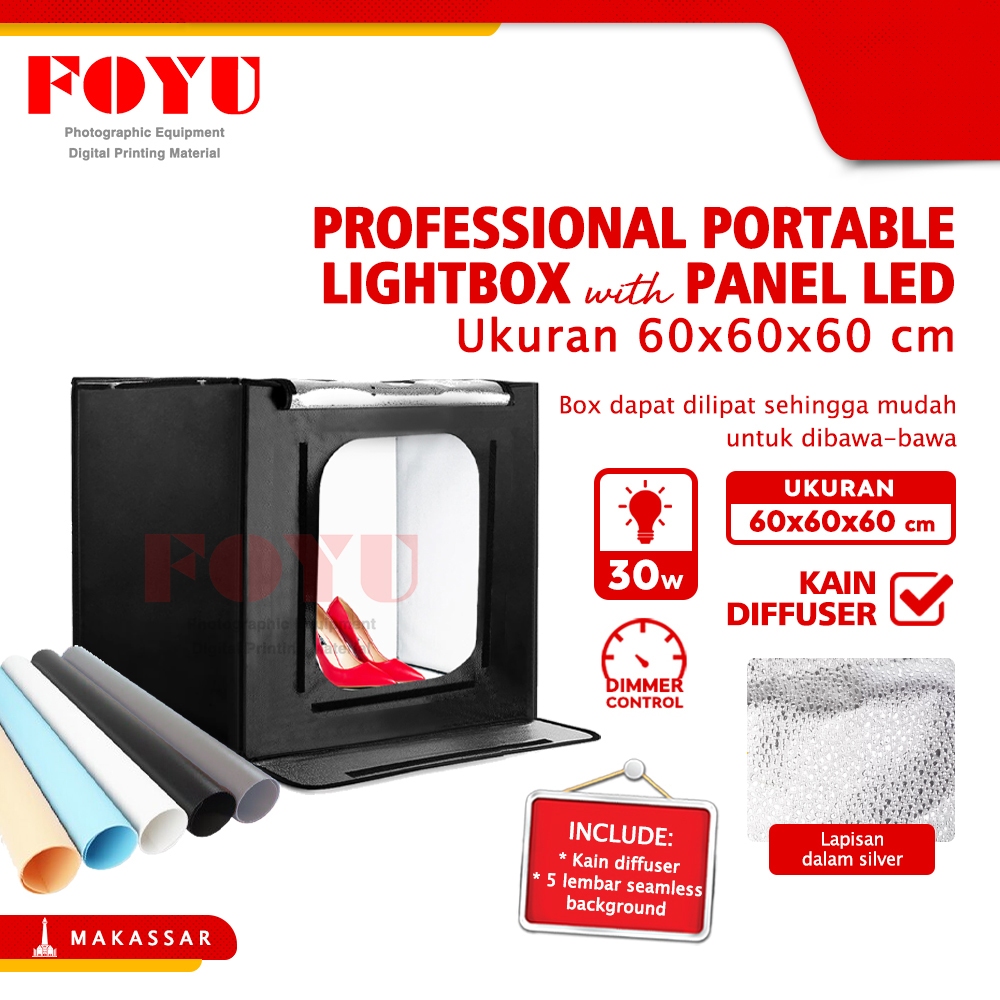 Jual Professional Portable Lightbox 60x60x60 cm with LED Panel and ...