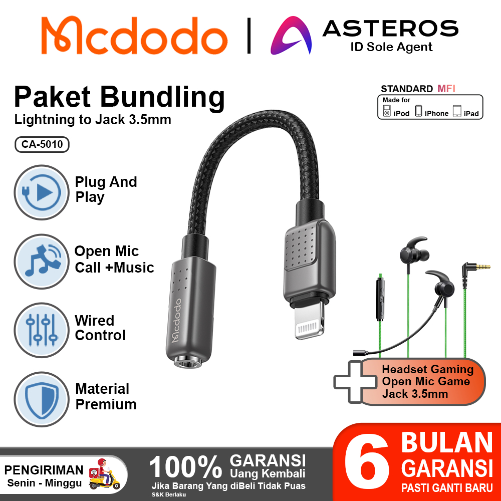 Jual MCDODO Converter Splitter For iPhone Lightning to Jack 3.5mm Audio, Call, Open Mic CA-5010 ...
