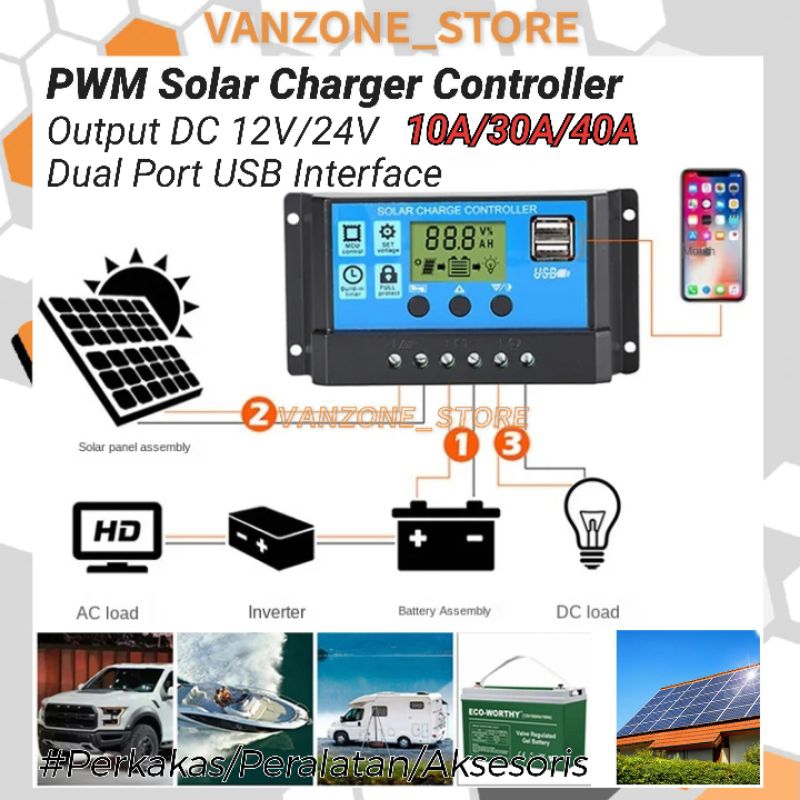Jual PWM Digital Kontrol Panel Tenaga Surya Solar Charge Controller DC ...