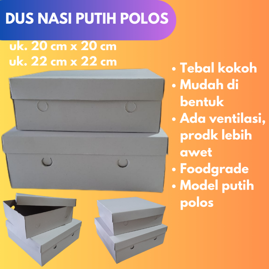 Jual DUS NASI PUTIH POLOS |KOTAK / BOX NASI POLOS | Shopee Indonesia