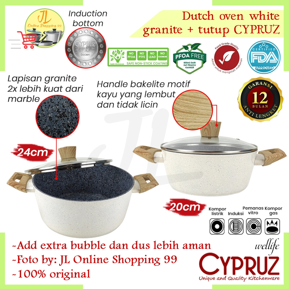 Jual CYPRUZ panci dutch oven white granite 20cm/24cm + tutup kaca PI ...
