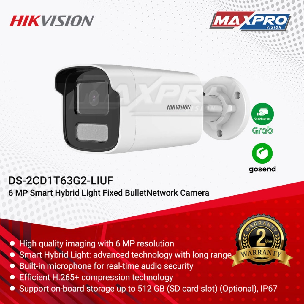 Jual DS-2CD1T63G2-LIUF - HIKVISION IP 6MP SMART HYBRID LIGHT AUDIO CAMERA | Shopee Indonesia