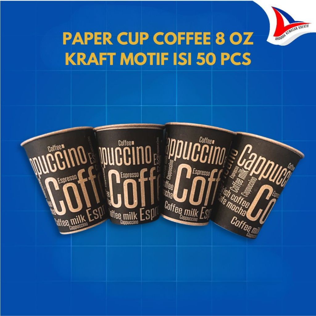 Jual Paper Cup Coffee 8 Oz Kraft Motif / Gelas Kertas Kopi Isi 50 Pcs | Shopee Indonesia