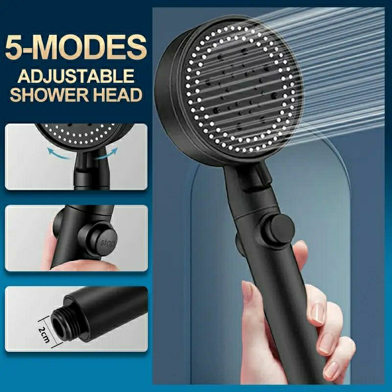 Jual Kepala Shower Kamar mandi Hitam 5 mode Adjustable tekanan tinggi Hand Shower pancuran air ...