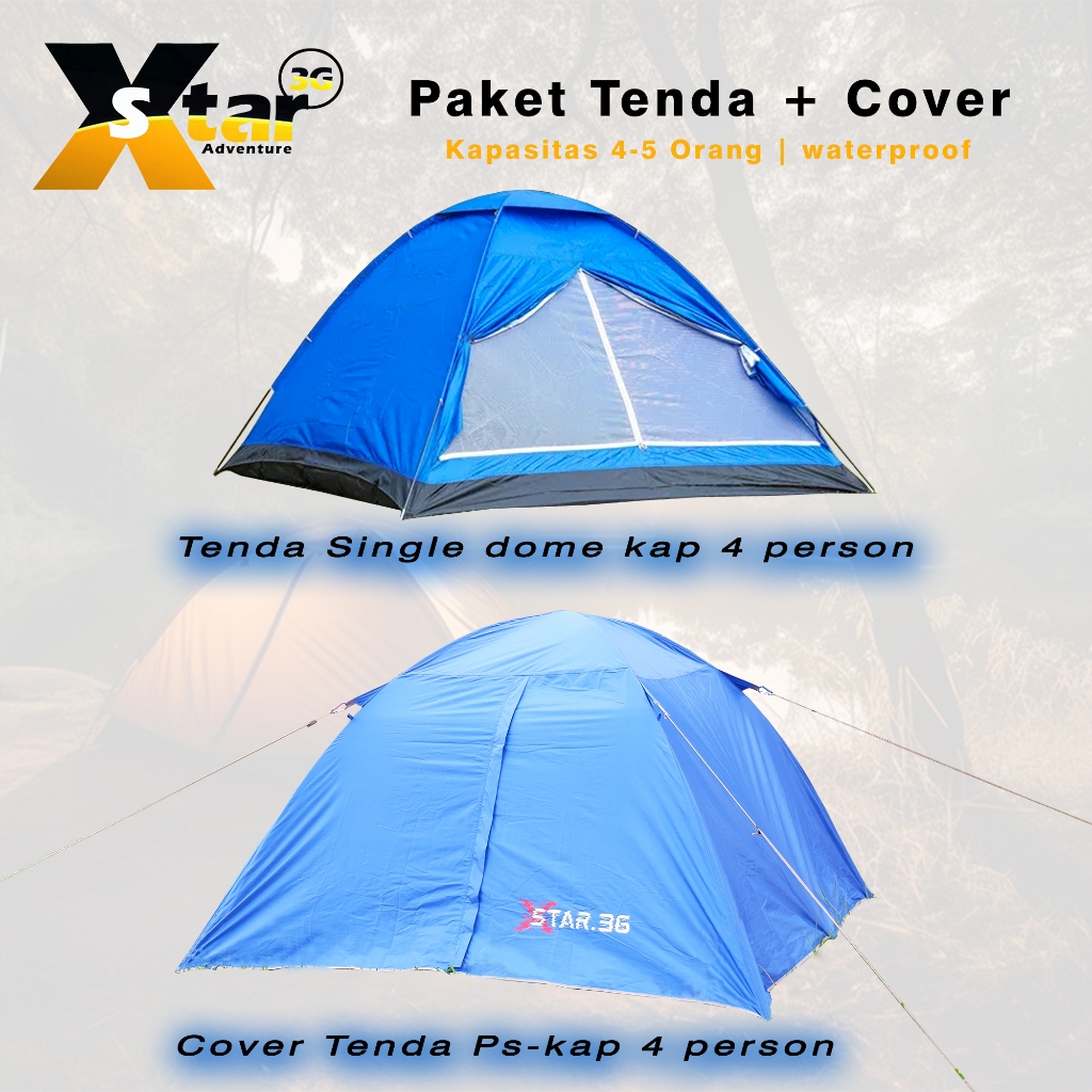 Jual Paketan tenda single dome kap 4-5 orang + lapisan tenda Xstar 3.G ...