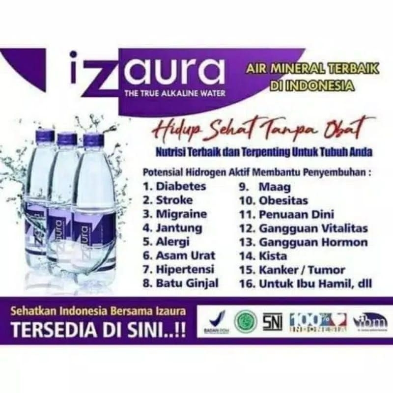 Jual iZaura - Air Minum Alkaline Tinggi PH 1 Dus Isi 12 Botol | Shopee ...