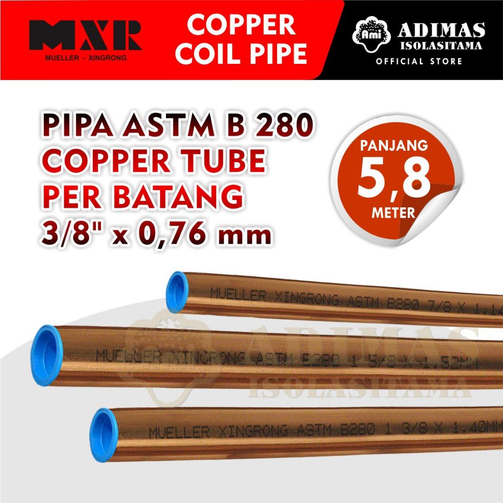 Jual Pipa Tembaga Mueller Copper Tube Batang 3/8" x 0,030" (0,76 mm) | Shopee Indonesia