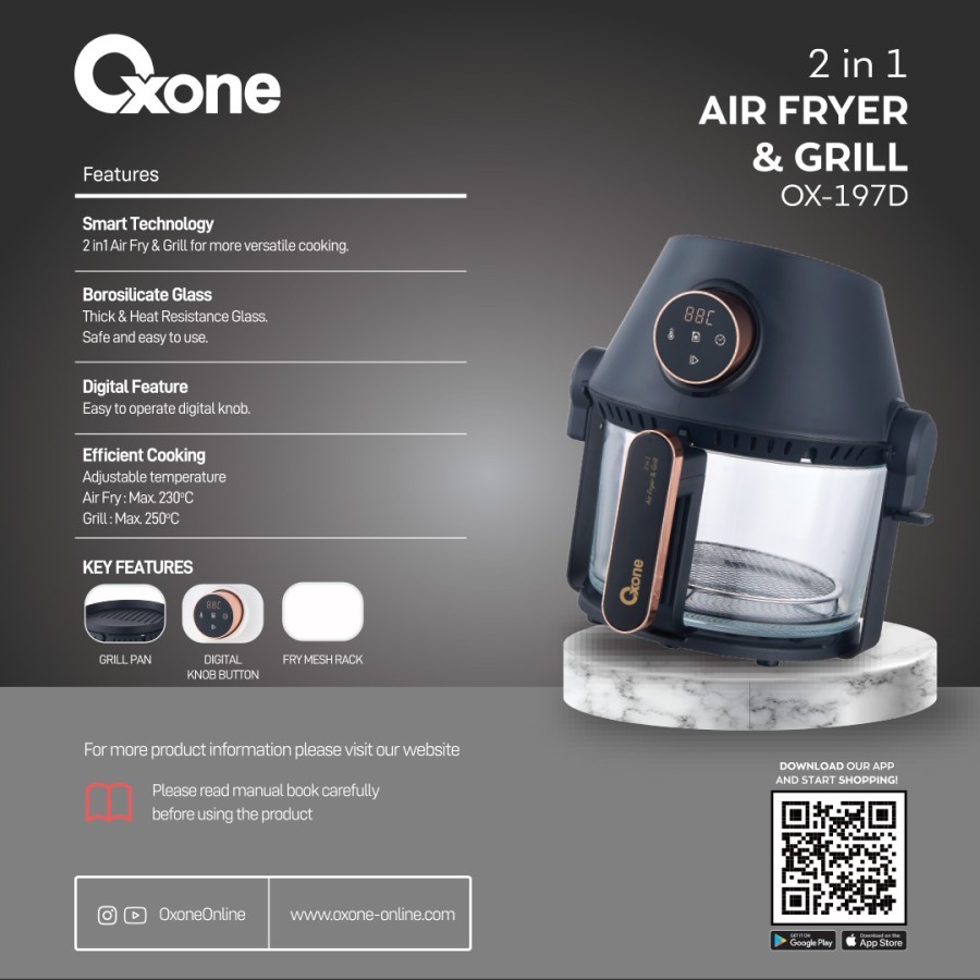 Jual Oxone OX197D OX-197D 2in1 Air Fryer and Grill Multi Function Anti Lengket - HITAM | Shopee ...