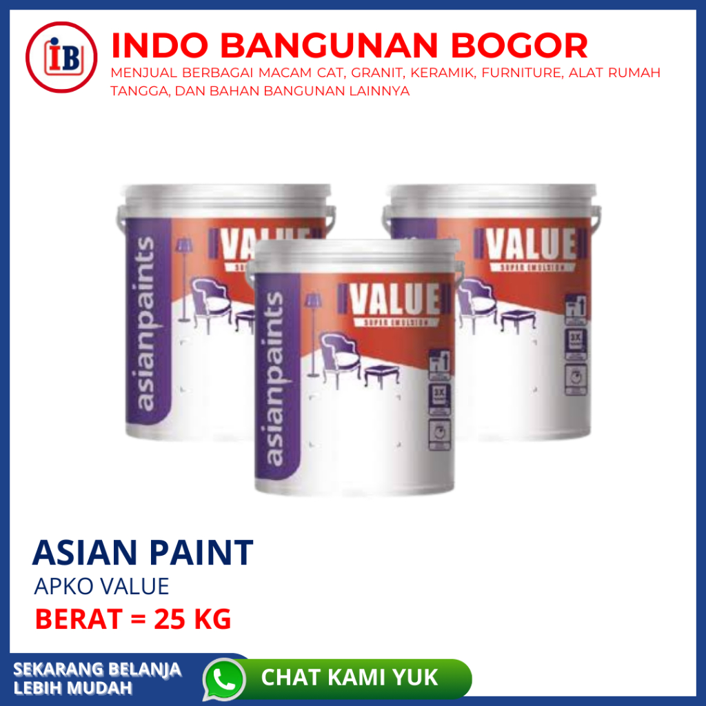 Jual CAT TEMBOK INTERIOR DAN PLAFON PAIL 25KG/ASIAN PAINT APKO VALUE ...