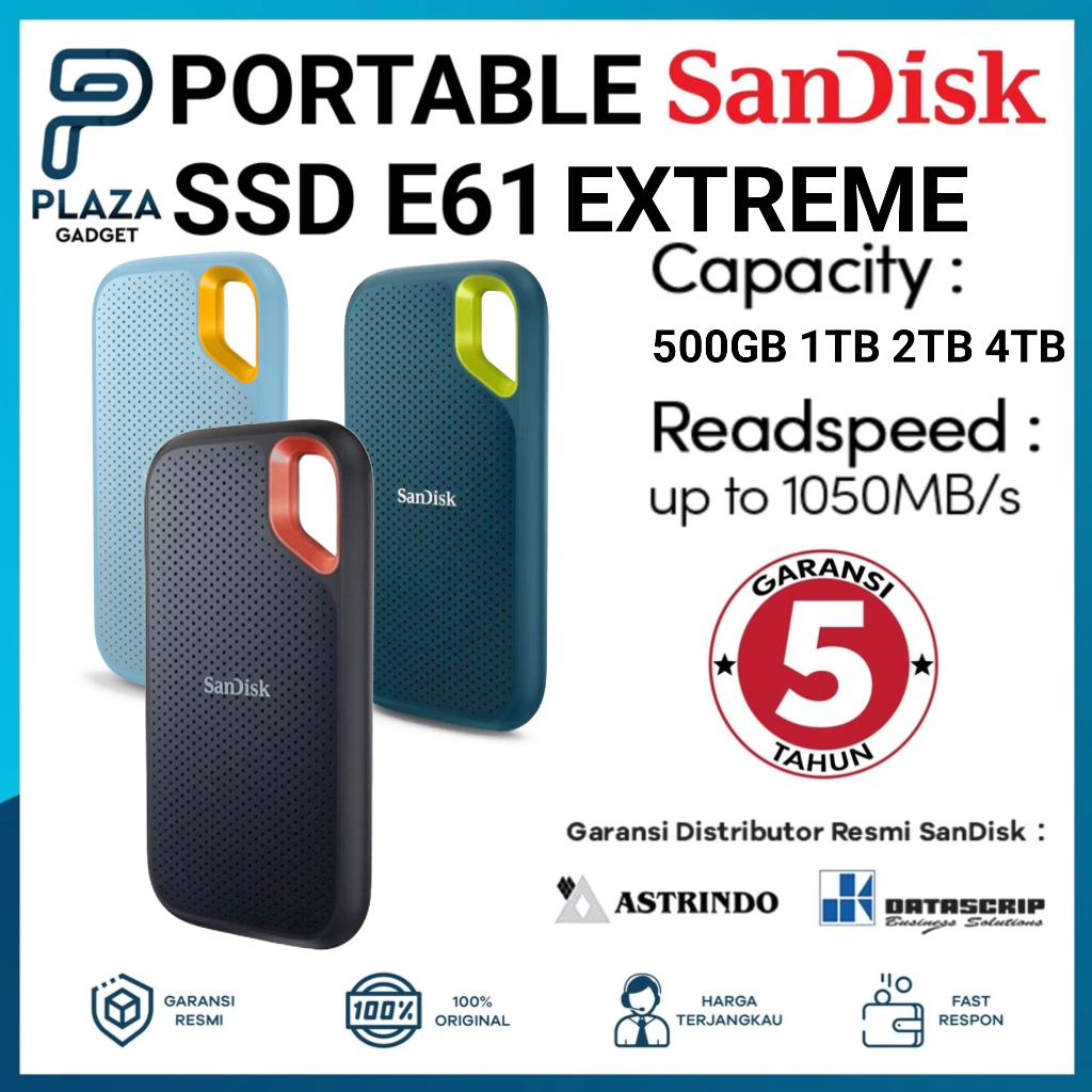 Jual Portable SSD E61 SanDisk Extreme 500GB / 1TB / 2TB / 4TB - Garansi Resmi 5 Tahun | Shopee ...