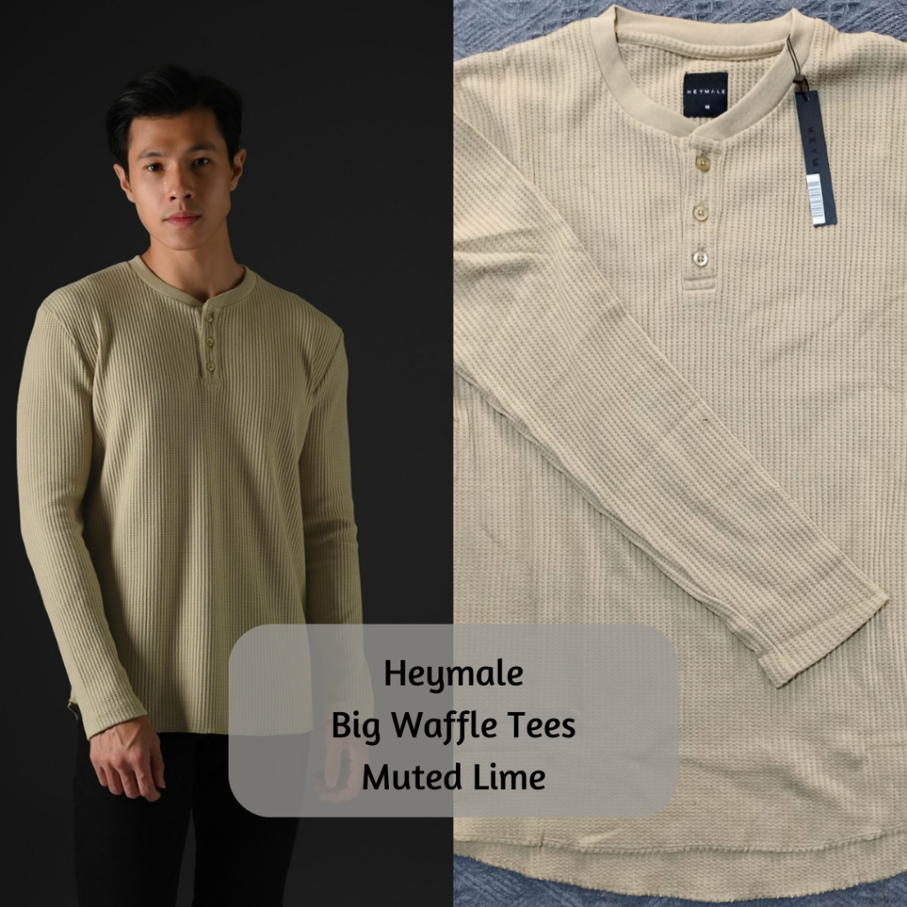 Jual Heymale.id Big Waffle Tees Muted lime dan Grey Kaos Pria lengan Panjang | Shopee Indonesia