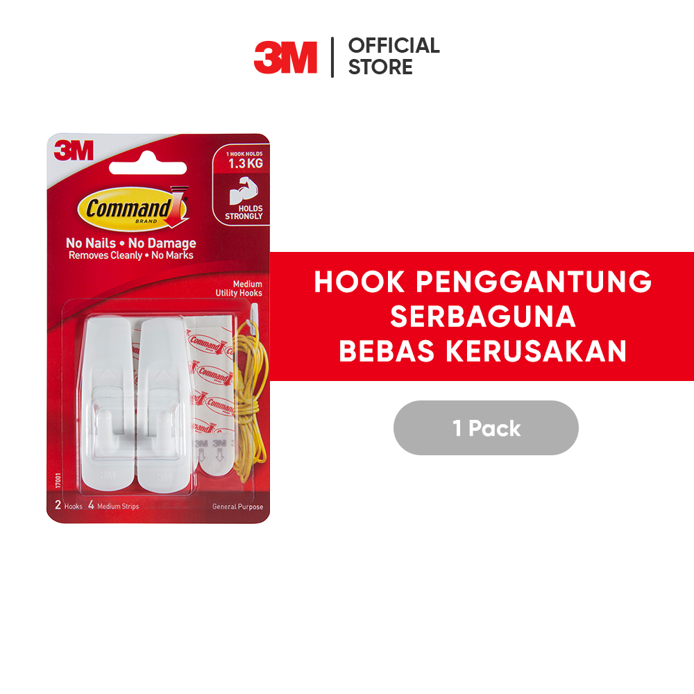 Jual 3M™ Command™ Medium Utility Hook, 17001, Menahan hingga 1.3kg, 1 ...