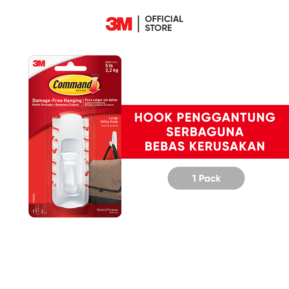 Jual 3M™ Command™ Large Utility Hook, 17003, Menahan hingga 2.2kg, 1 pak, Large, Untuk berbagai ...