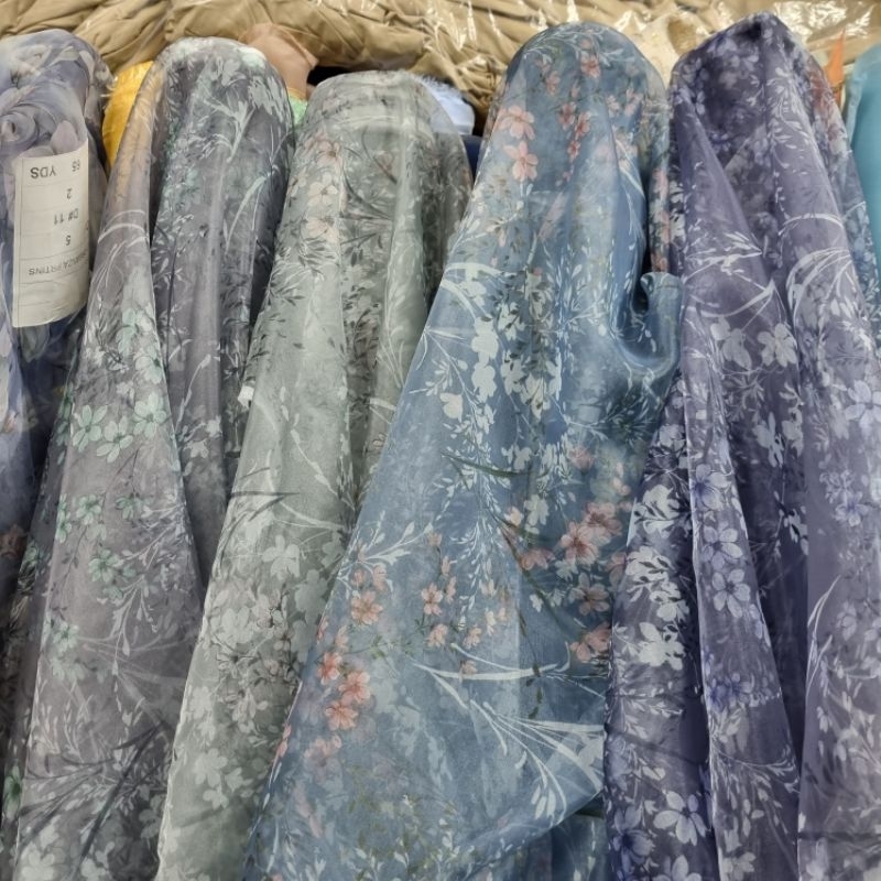 Jual Kain Organza Silk Premium Motif Print Bunga Rambat | Bahan Super ...