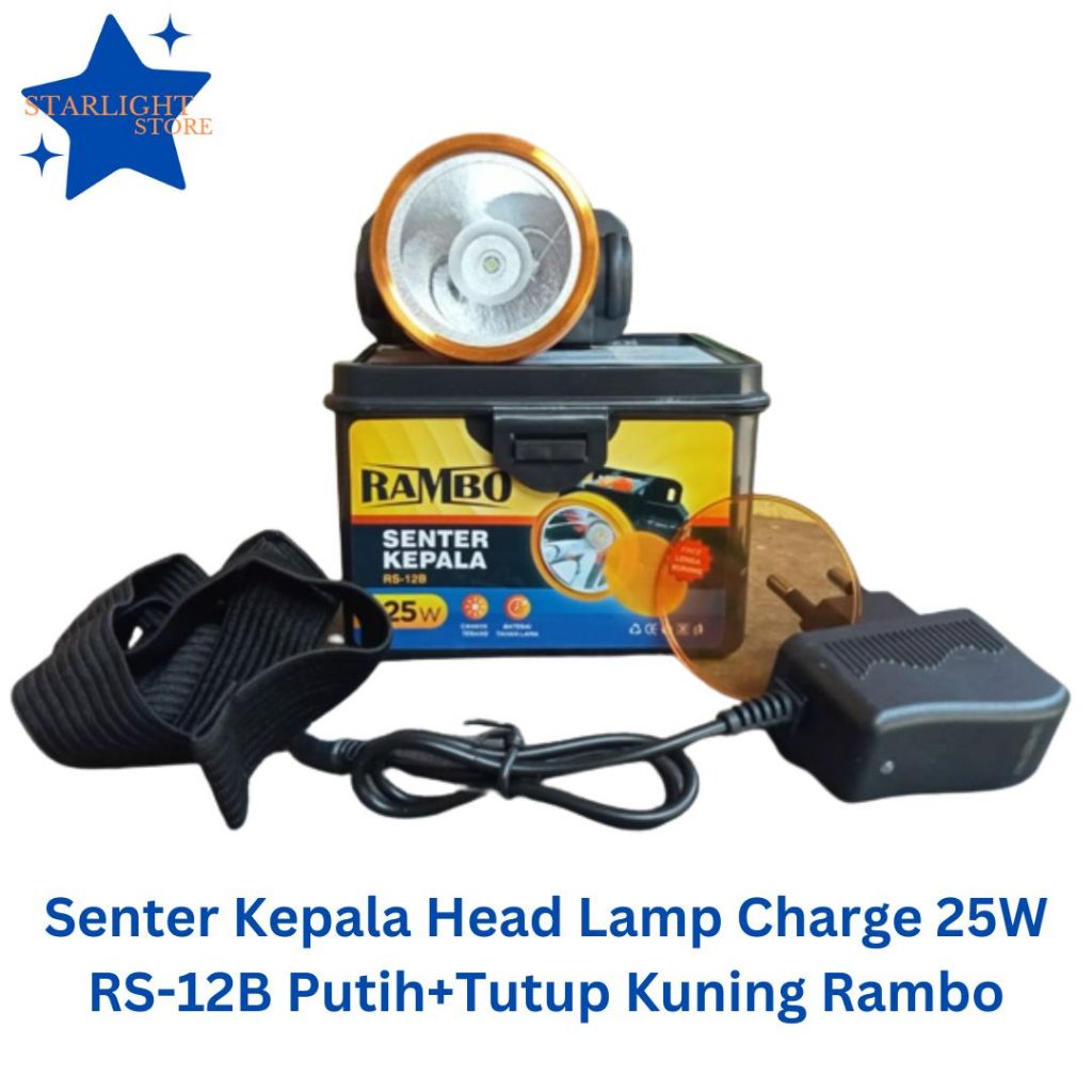 Jual Senter Kepala Head Lamp Charge 25W RS-12B Putih + Tutup Kuning ...