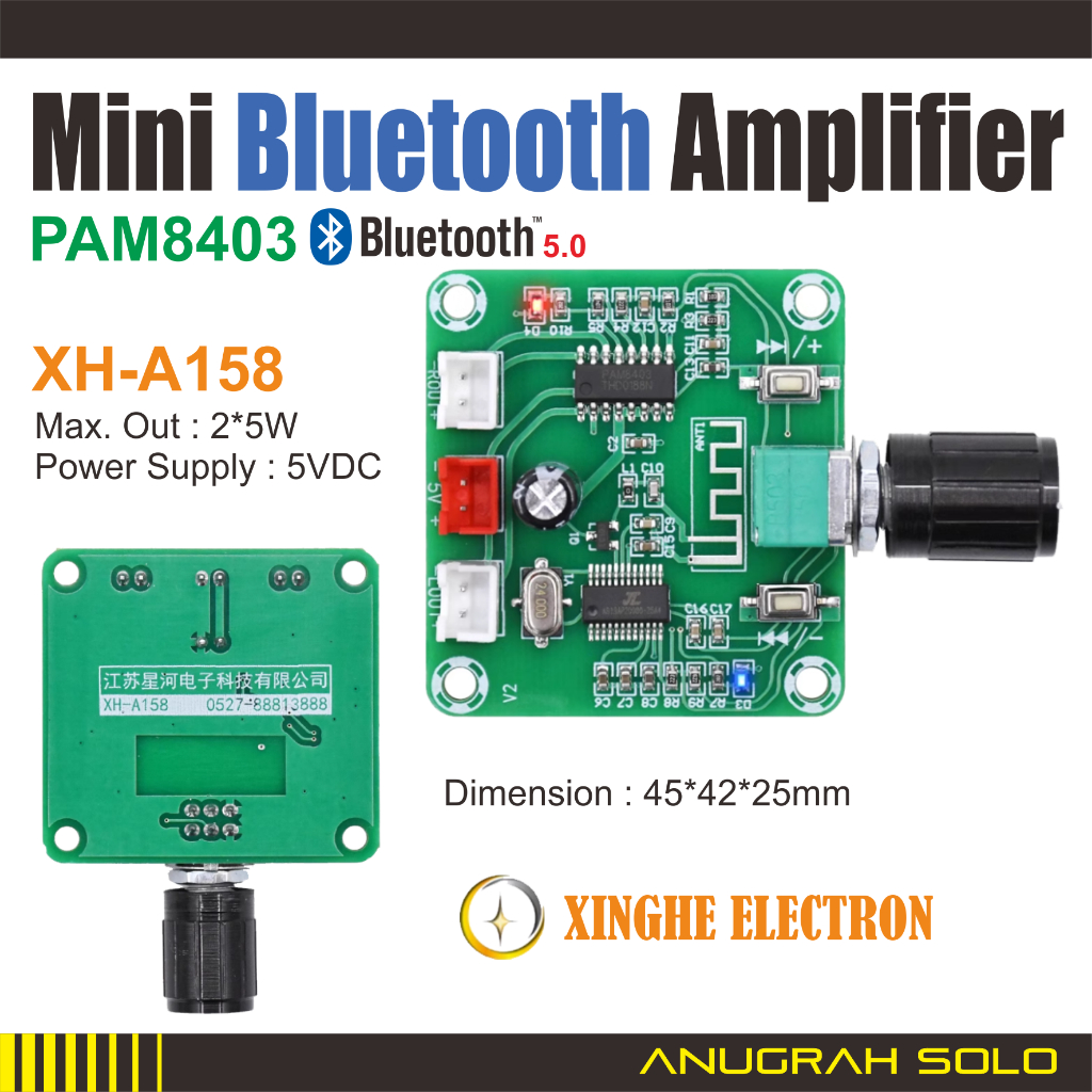 Jual PAM8403 Stereo Bluetooth Amplifier Mini 2x 5W Bluetooth 5.0 ...