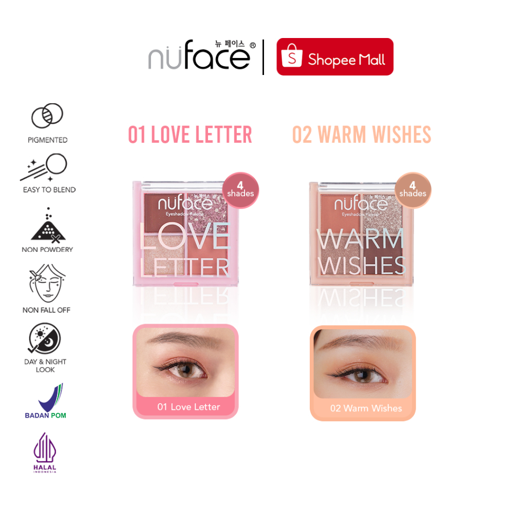 Jual Nuface Eyeshadow Makeup Palette 4 Warna | Pigmented Glitter ...