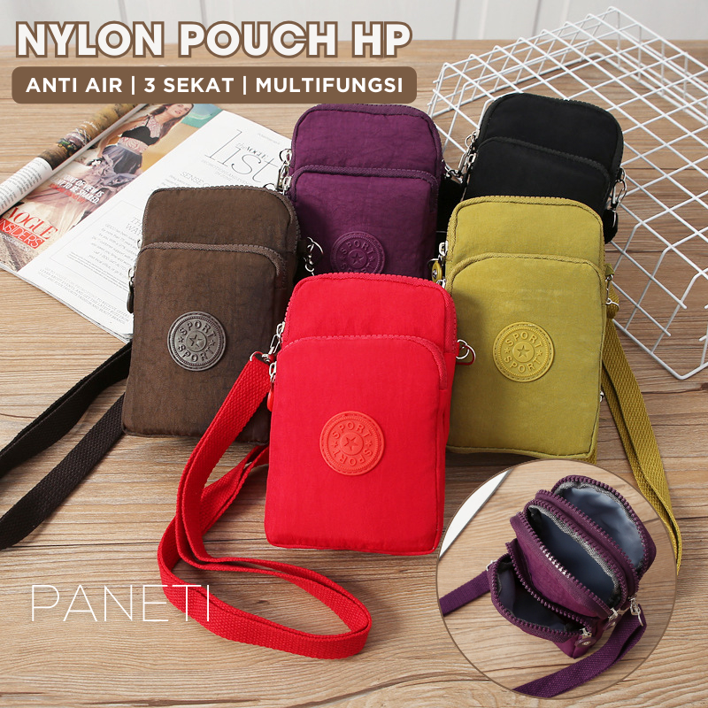 Jual POUCH NYLON TAS SELEMPANG HP HANDPHONE WATERPROOF WANITA 3 SEKAT ...