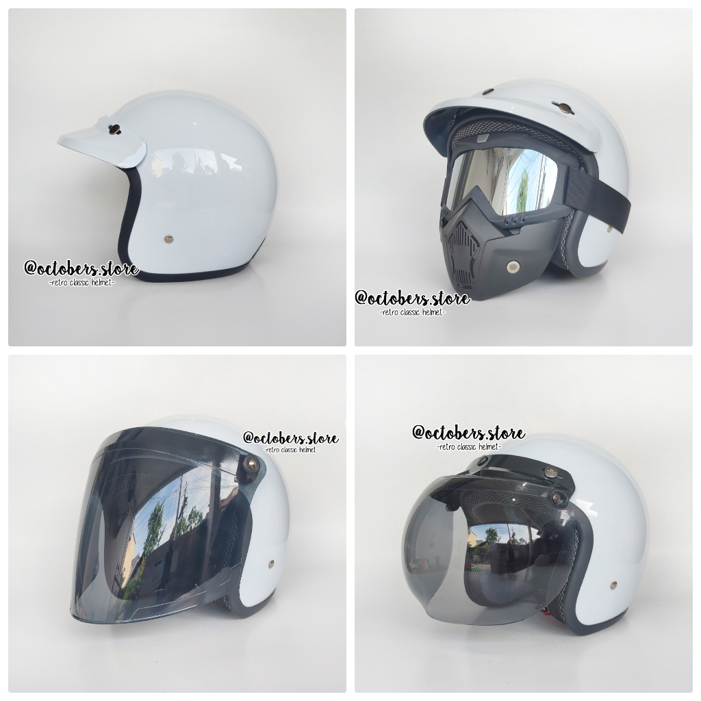 Jual HELM BOGO HELM RETRO POLOS DEWASA SNI PUTIH GLOSS | Shopee Indonesia