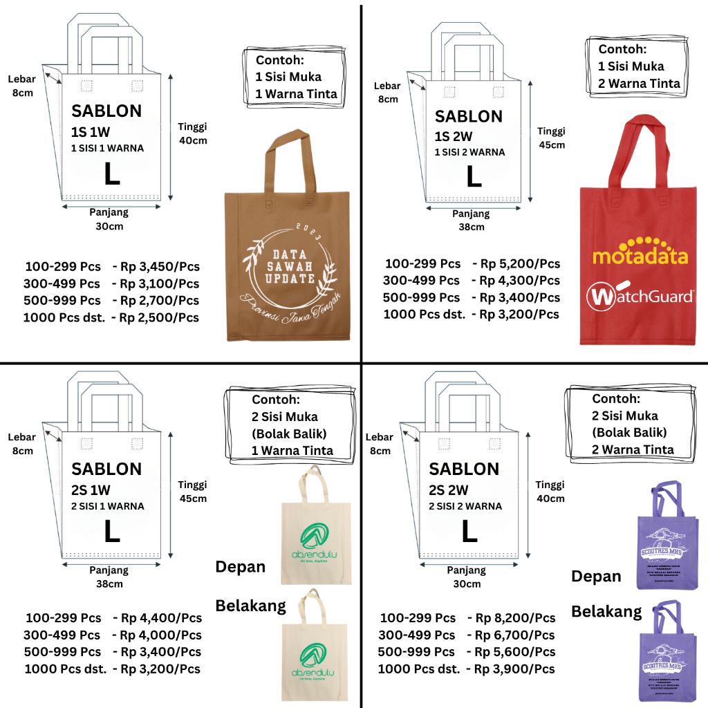 Jual Custom Sablon Tas Belanja Handle Spunbond Goodie Tote Bag Logo 75 Gr Custom Tas Nikahan ...