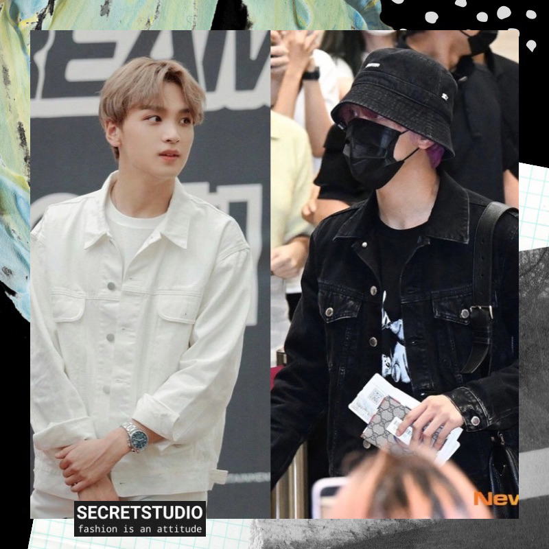 Jual HAECHAN DENIM JACKET HITAM/PUTIH POLOS | Shopee Indonesia