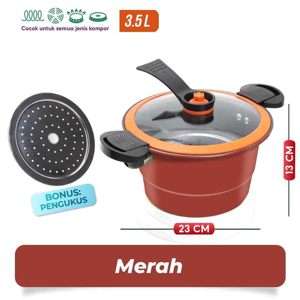 Jual Tifale Panci Presto Teflon Anti Lengket 3,5 Liter Serbaguna Teflon Pressure Cooker Kokoh 3 ...