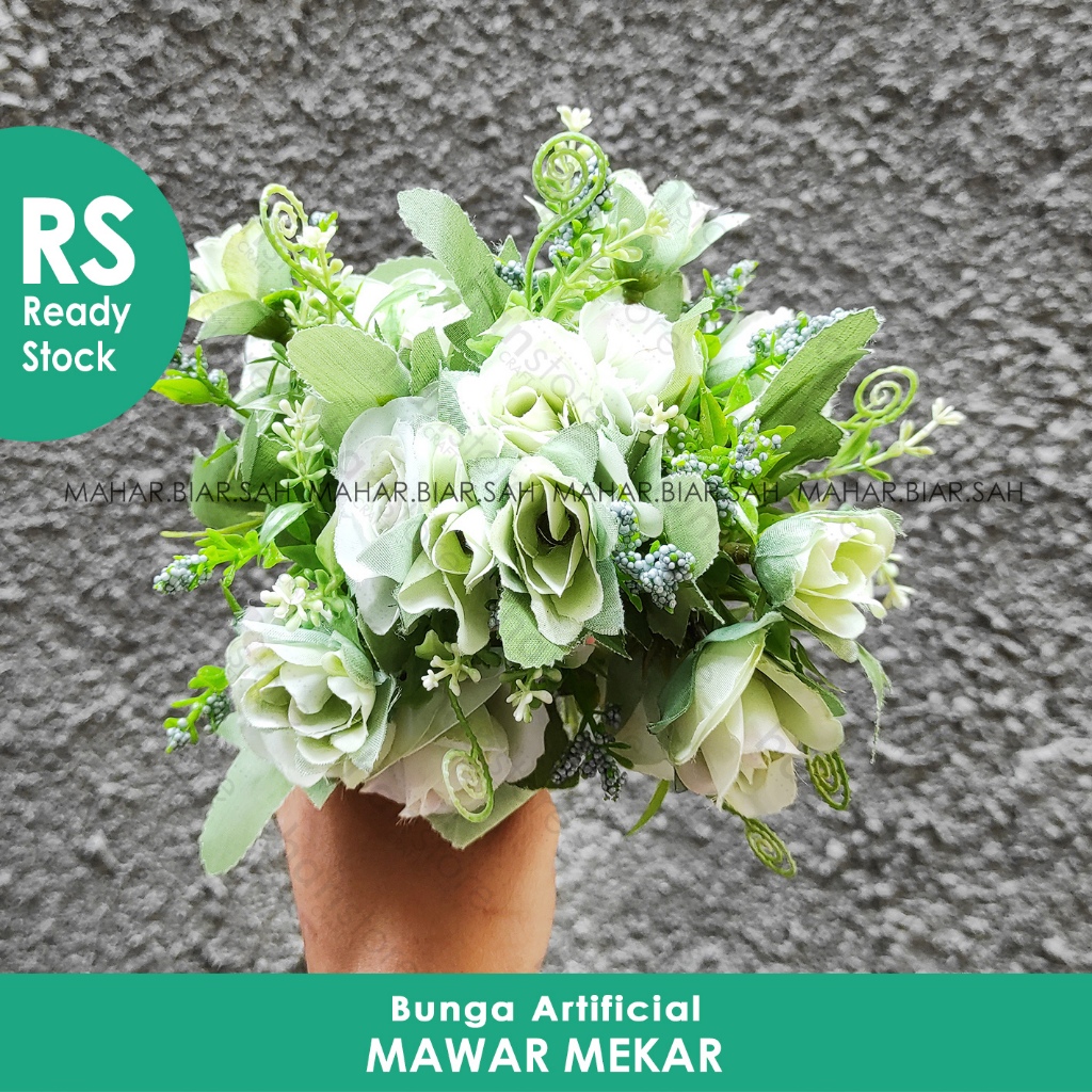 Jual RS 1 Pcs Bunga Artificial MAWAR MEKAR GREENTEA/ bunga dekorasi mahar / bunga plastik ...