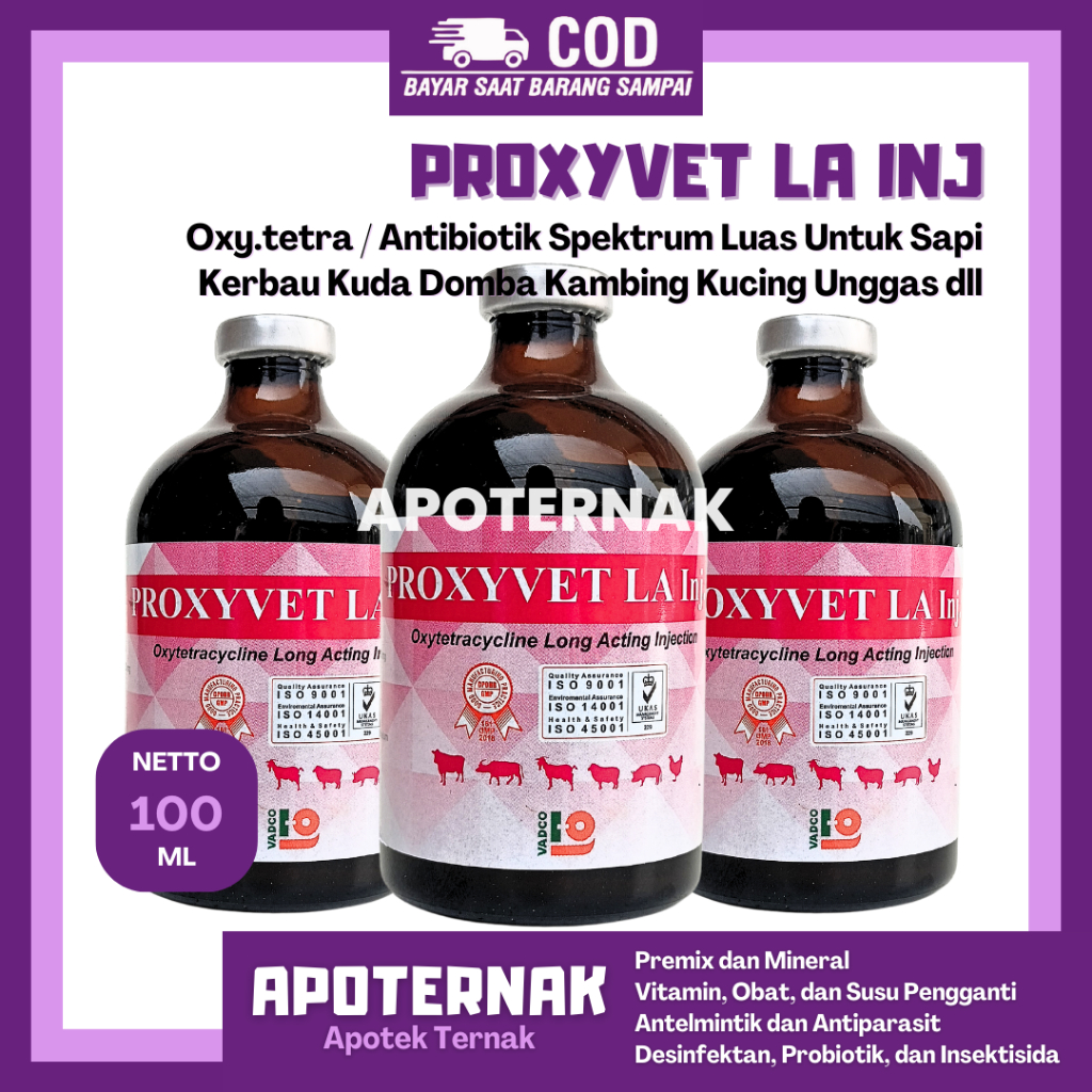 Jual PROXYVET LA Inj 100 ml | Antibiotik Spektrum Luas Hewan Long ...