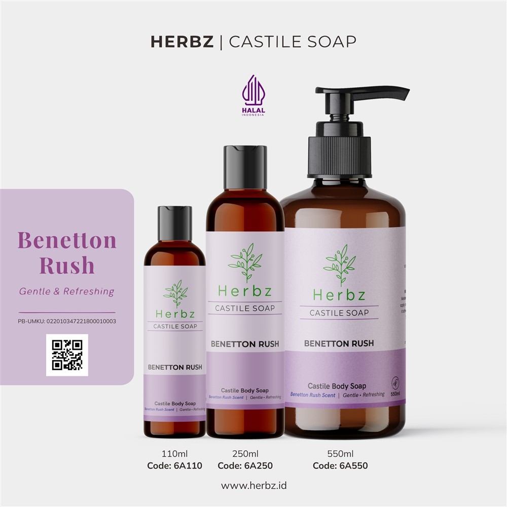 Jual Castile Soap HERBZ BENETTON RUSH 110ml - Sabun Castile Lebih Sehat ...