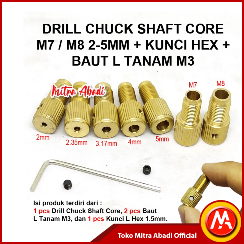 Jual DRILL CHUCK DC MOTOR SHAFT CORE M7 / M8 + KUNCI HEX + BAUT KECIL | Shopee Indonesia
