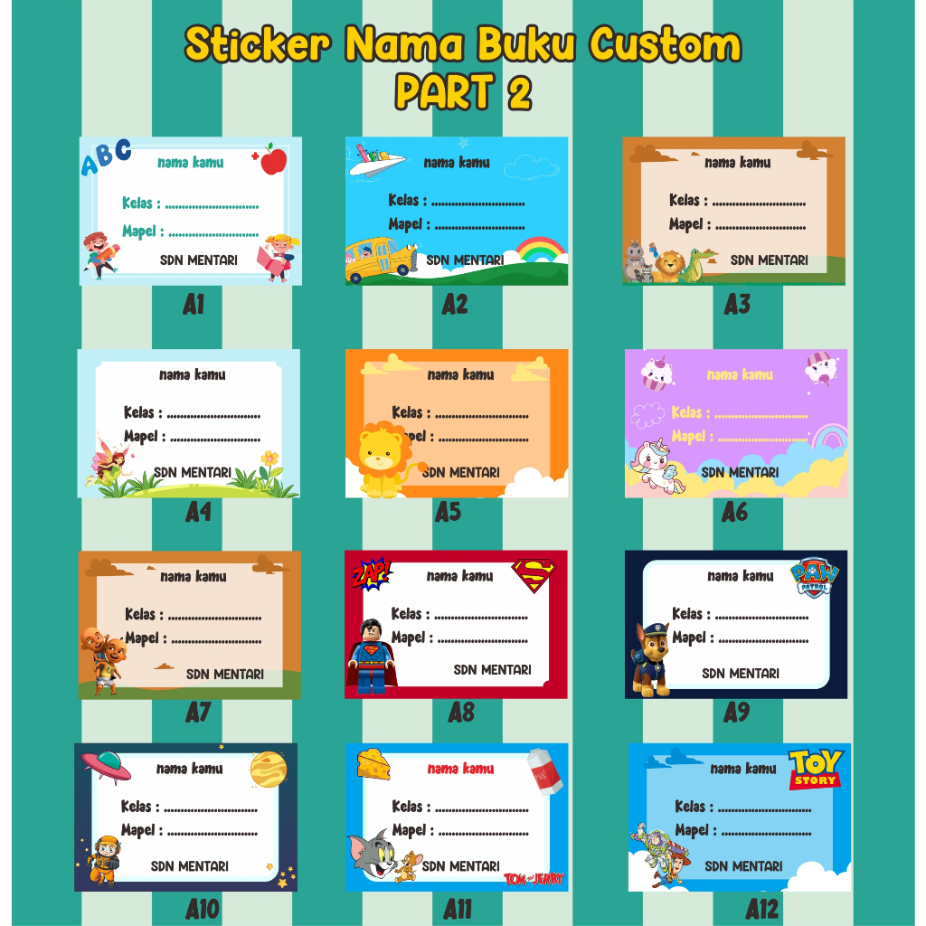 Jual Sticker Nama Buku Custom / Sticker Label Buku Sekolah Anak part 2 ...