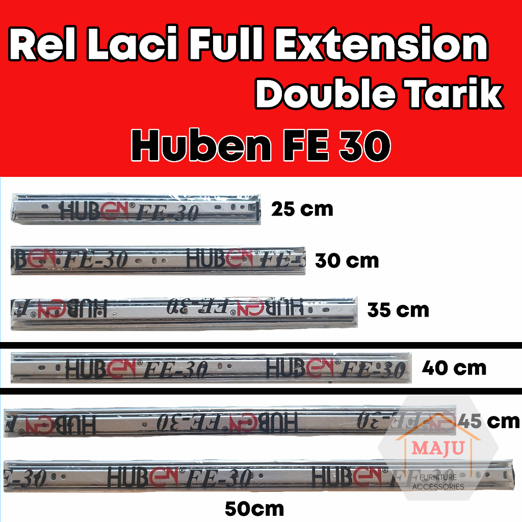 Jual Rel Laci Huben FE-30 40 cm Full Extension Double Track / Dobel ...