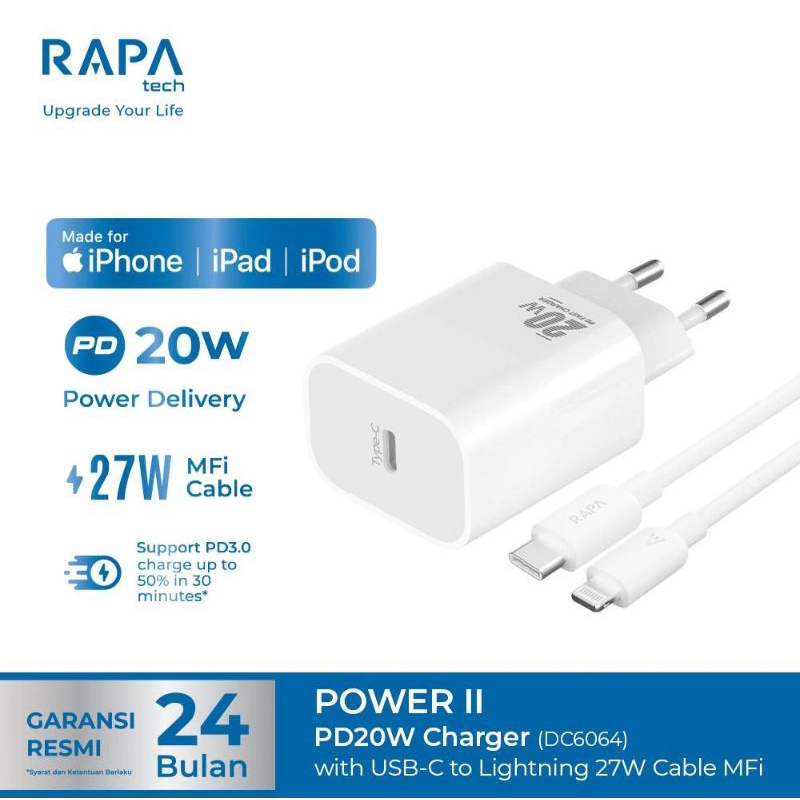 Jual RAPAtech MFi Power II Charger PD 20W + Kabel iPhone Type-C to ...