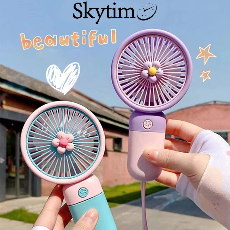 Jual Skytime Kipas Angin Mini Portable Bunga Cute Fan Genggam LED RGB ...