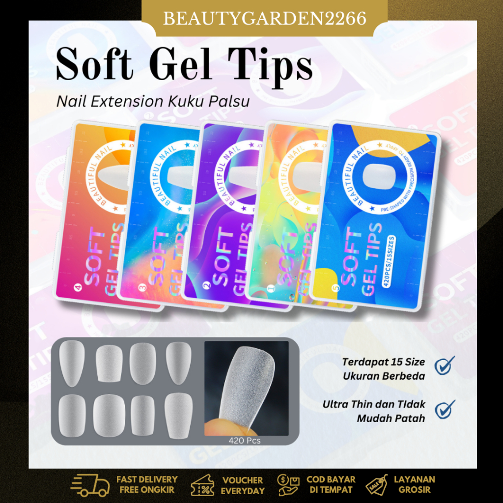 Jual [ COD ] Soft Gel Tip 240Pcs/420Pcs/550Pcs/600Pcs/100Pcs Nail ...
