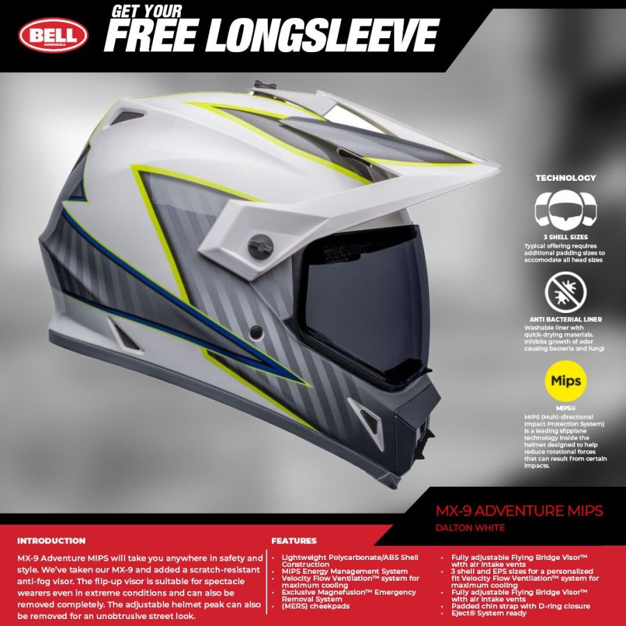 Jual Helm BELL MX-9 Adventure Dalton Gloss White Hi-Viz Yellow Full ...
