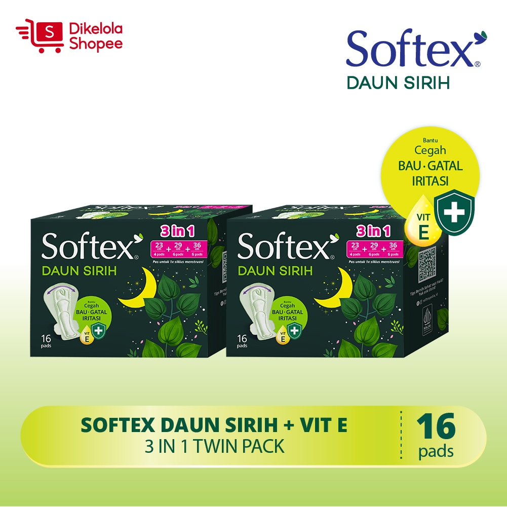 Jual Softex Daun Sirih + Vitamin E 3in1 16s x 2 Pack - Pembalut Daun Sirih | Shopee Indonesia